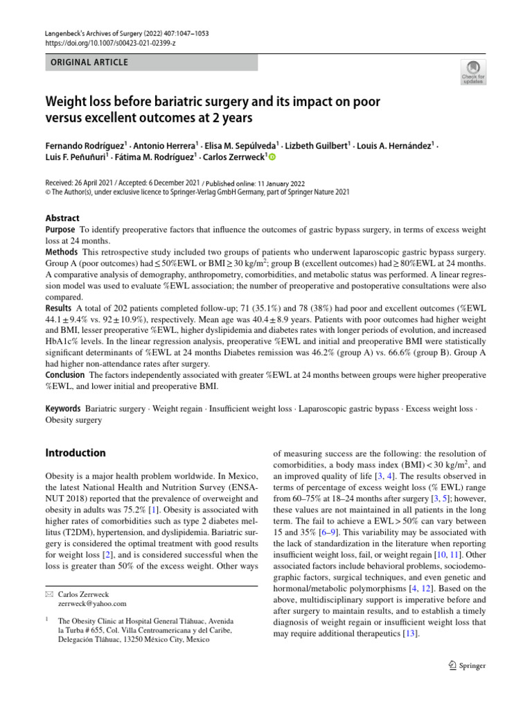 2021 Langenbecks Weight Loss Before | PDF | Bariatric Surgery | Causes ...