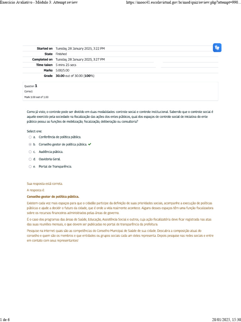 Exercício Avaliativo - Módulo 3 - Controle Social | PDF