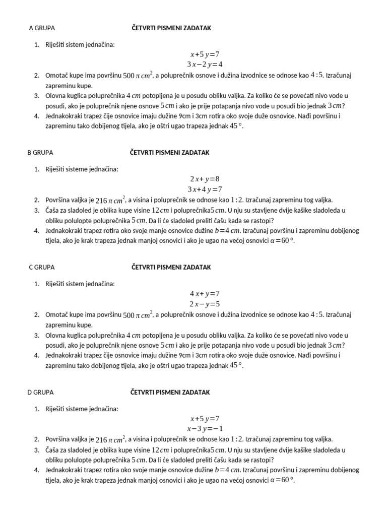 Cetvrti Pismeni Zadatak | PDF