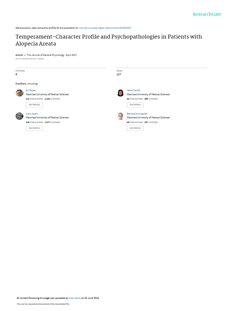 Temperament-Character Profile and | PDF | Mental Health | Psychology