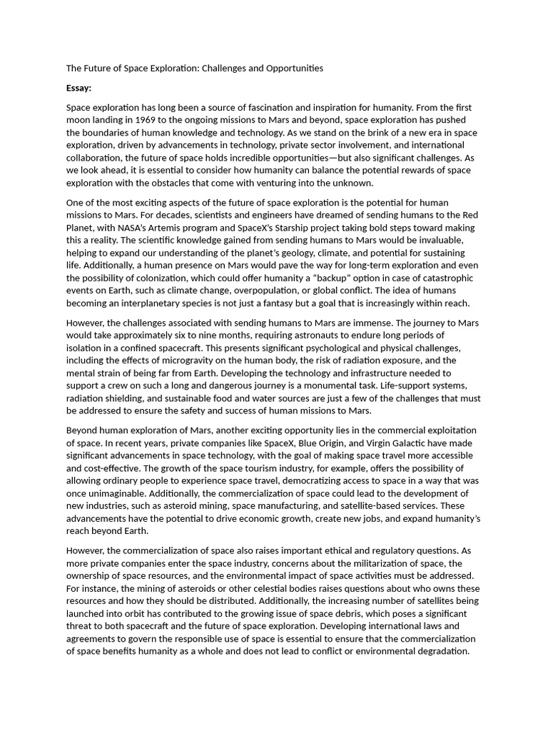 The Future of Space Exploration | PDF | Outer Space | Space Exploration