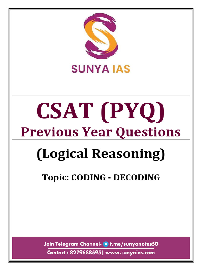 CSAT Coding-Decoding PYQ Solutions | PDF | Numbers | Arithmetic