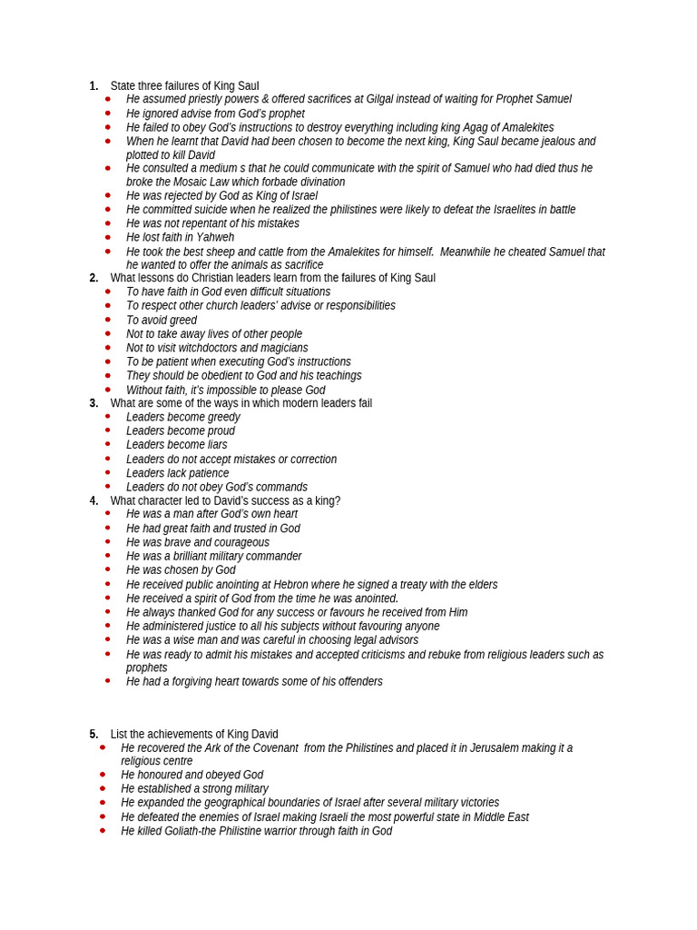 Leadership of King Saul | PDF | David | Saul