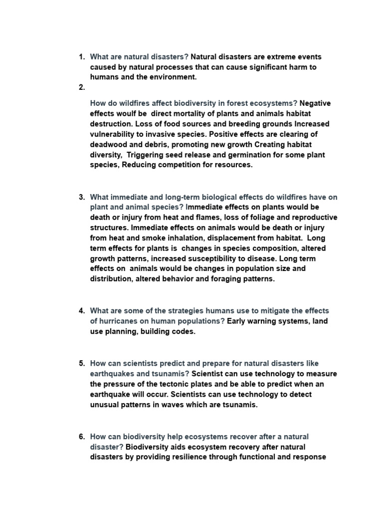 Natural Disaster Questions | PDF | Natural Disasters | Biodiversity