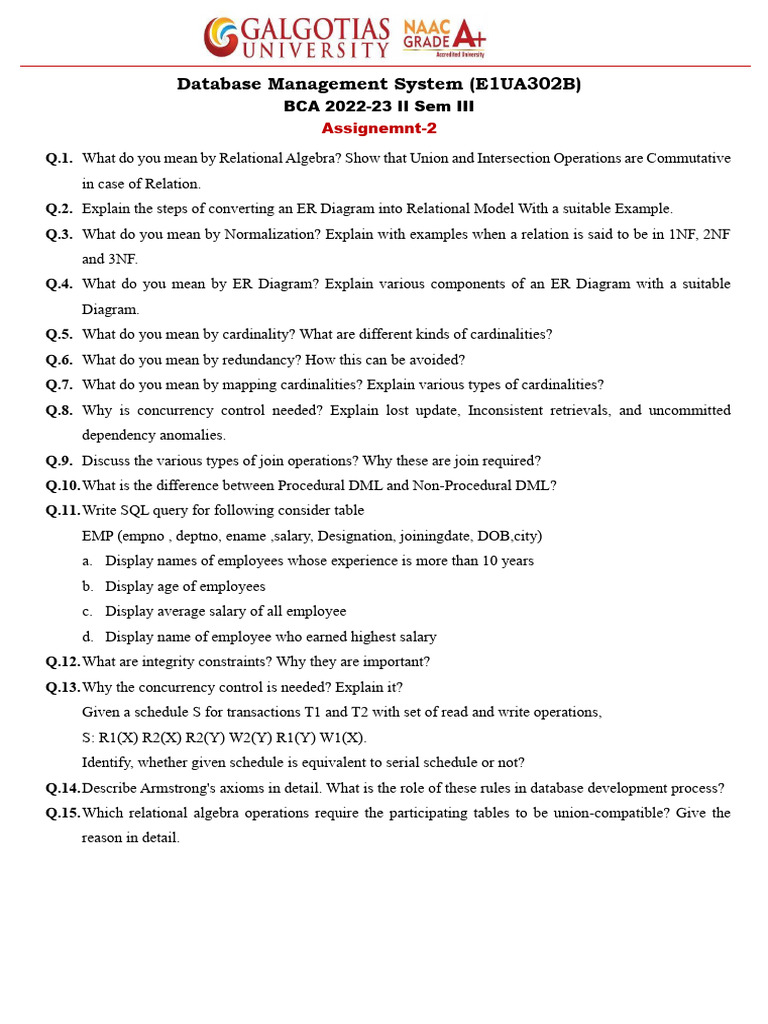 DBMS Question For Assignment-2 | PDF
