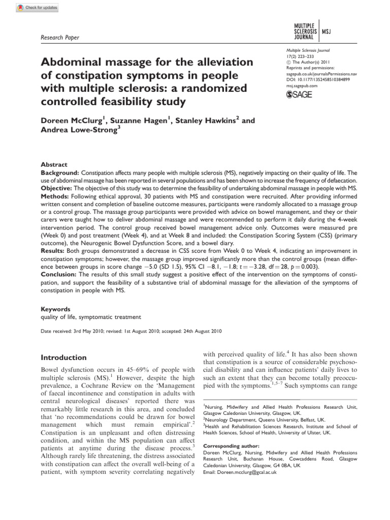 Mcclurg Et Al 2010 Abdominal Massage For The Alleviation of ...