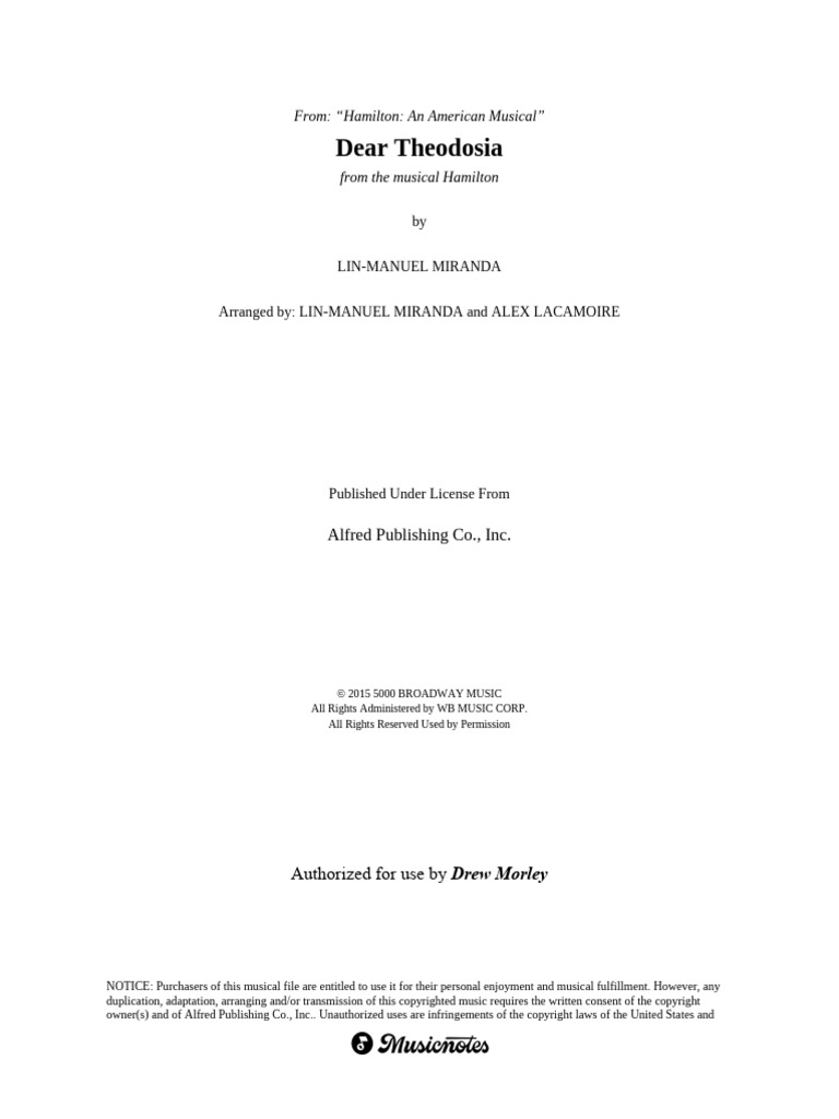 Dear Theodosia - Sheet Music | PDF