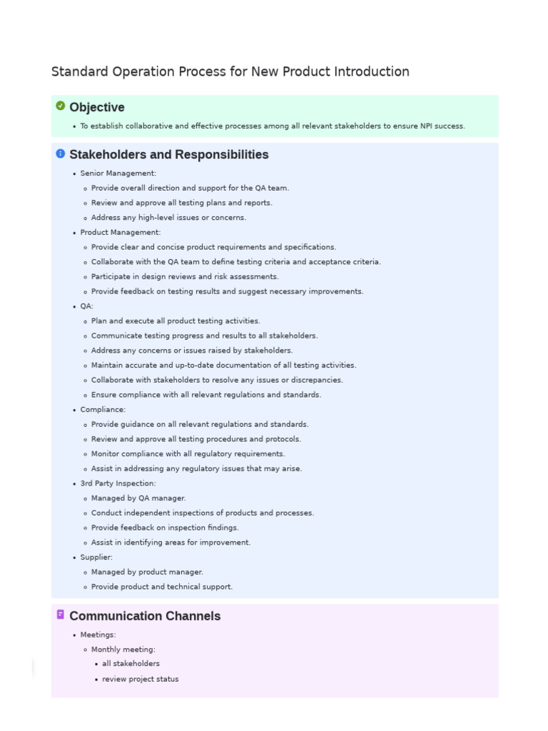 Standard Operation Process For New Product Introduction | PDF ...