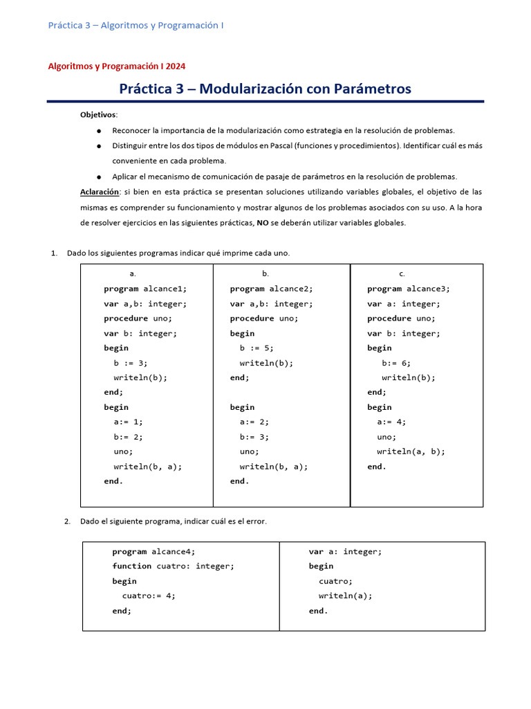 Práctica 3 - Modularización Con Parámetros | PDF | Programación de ...