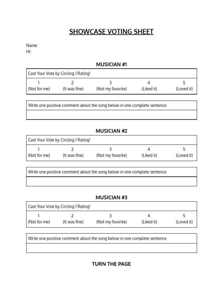 Showcase Voting Sheet | PDF