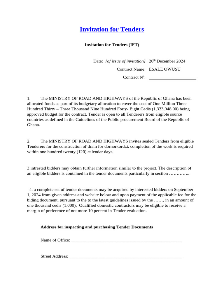 Invitation for Tenders | PDF | Flood | Drainage Basin
