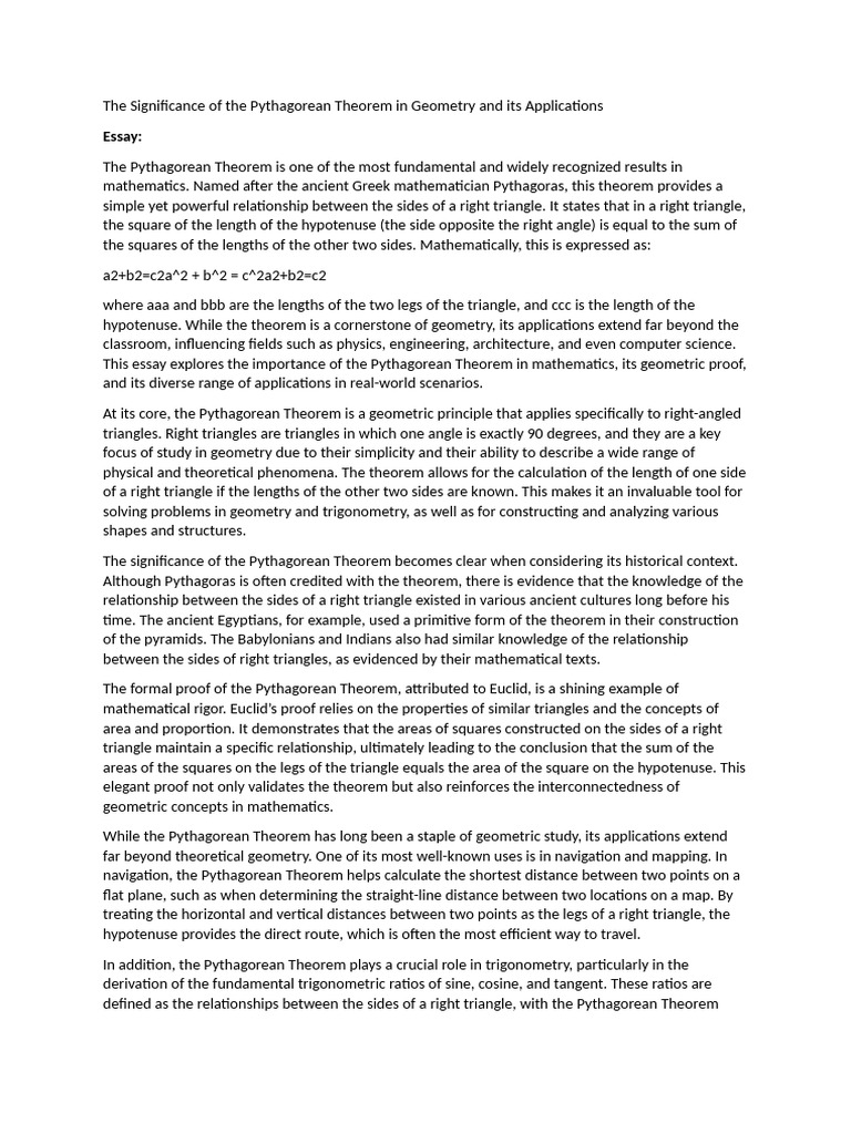 The Significance of The Pythagorean Theorem in Geometry and Its ...