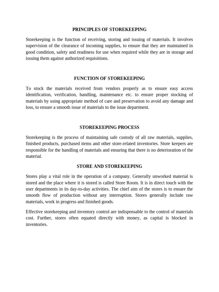 Principles of Storekeeping | PDF | Inventory | Business