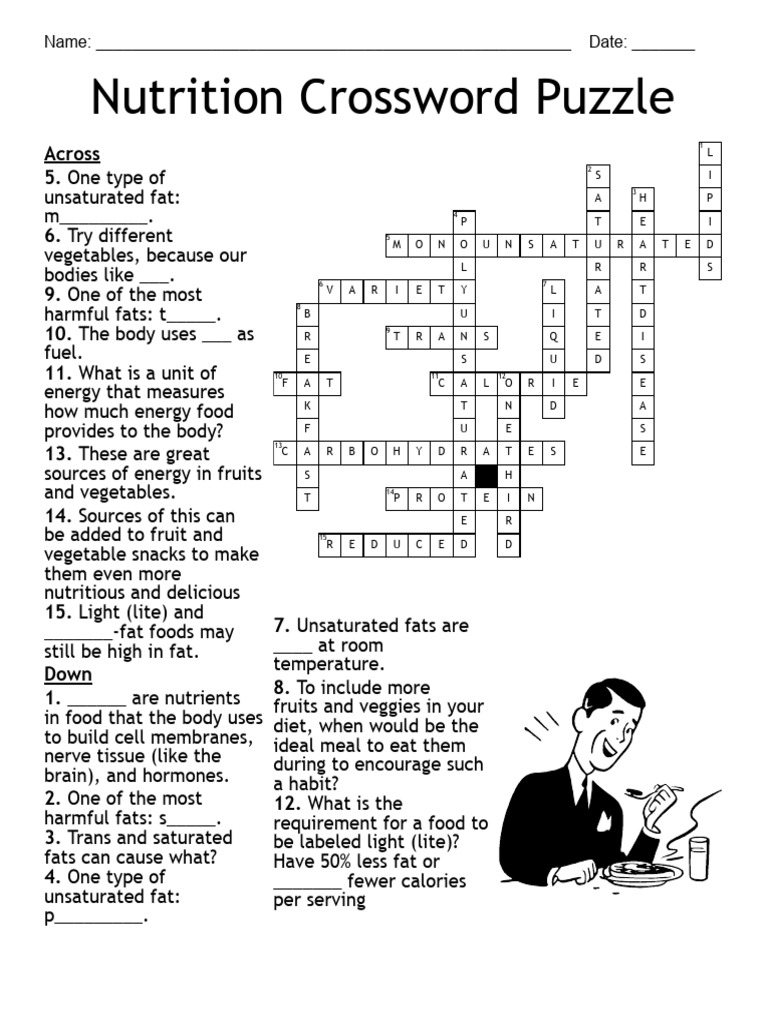 Nutrition Crossword Puzzle Guide | PDF | Fat | Nutrition