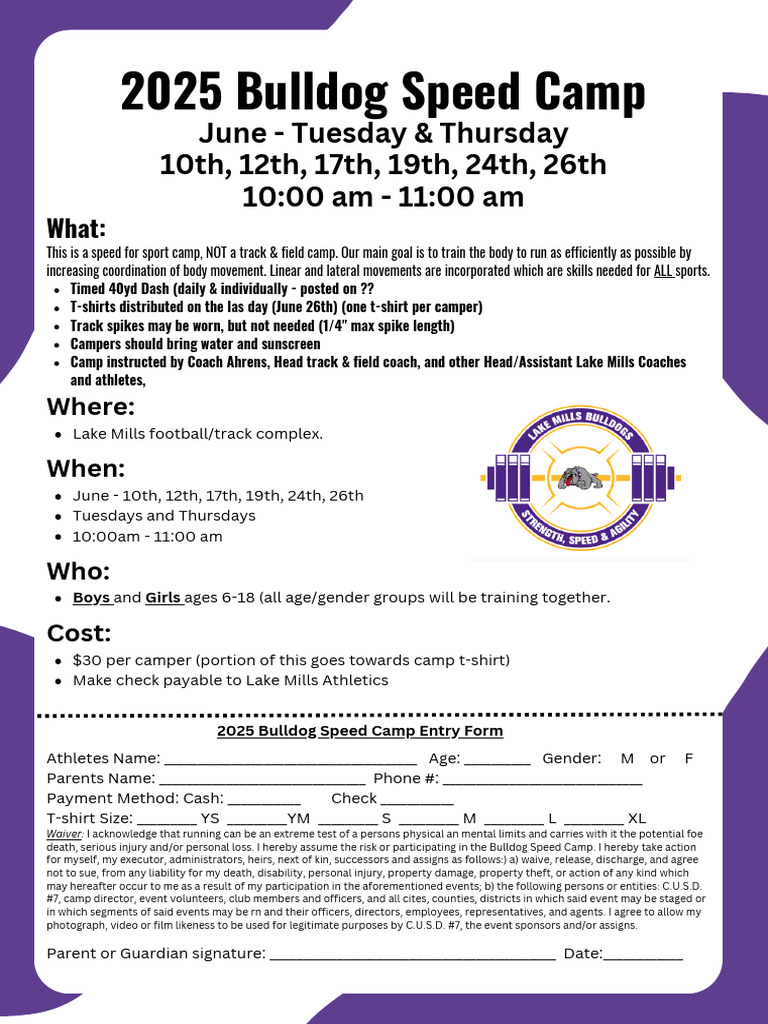 Bulldog Speed Camp 2025 Details | PDF
