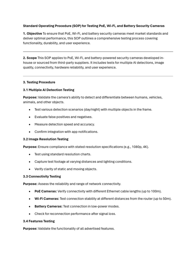 SOP for Testing Security Cameras Performance | PDF | Lighting | Camera