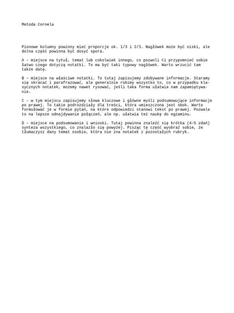 Metoda Cornella | PDF