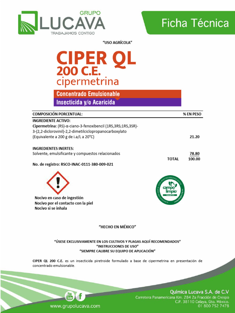 Insecticida Cipermetrina para Cultivos | PDF