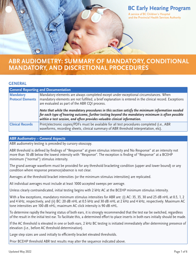 ABR Audiometry Protocol and Procedures | PDF | Decibel | Amplitude
