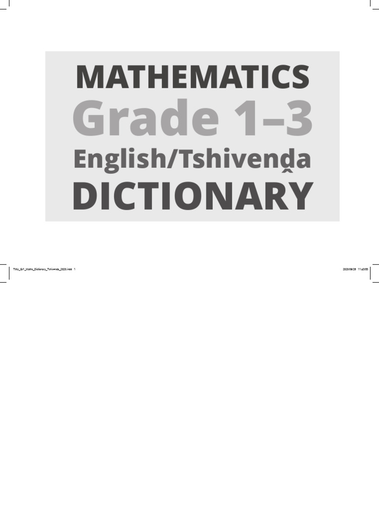 Tshivenda Mathematics Dictionary for Grades 1-3 | PDF | Vocabulary ...