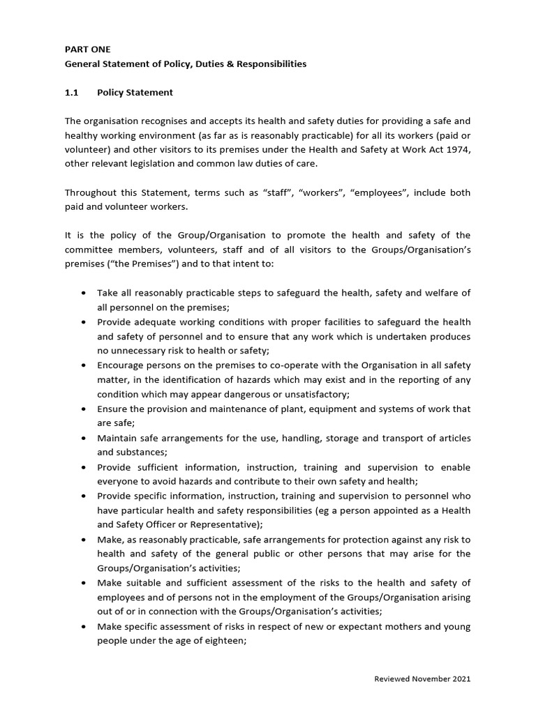 Health and Safety Policy Template | PDF | Occupational Safety And ...