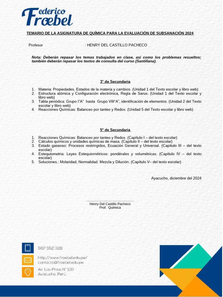 TEMARIO DE MATEMATICA 2° Prim - 2024 | PDF