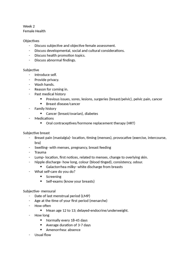 Week 2 Holistic Health Notes | PDF | Breast | Menstruation