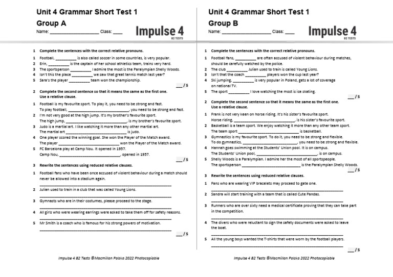 B2 Grammar Test: Relative Clauses | PDF | Sports
