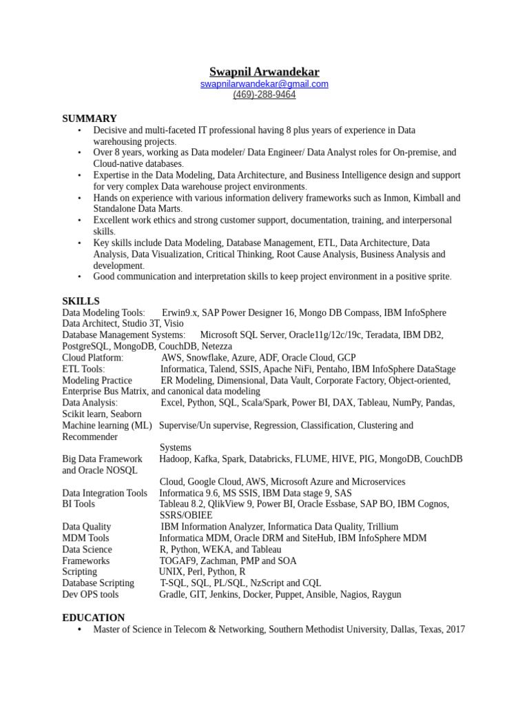 Swapnil - Arwandekar - DM - DA | PDF | Apache Spark | Databases