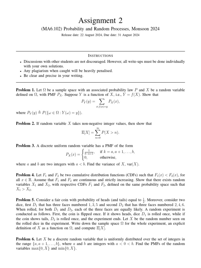 Probability Assignment 2 | PDF | Random Variable | Probability Distribution