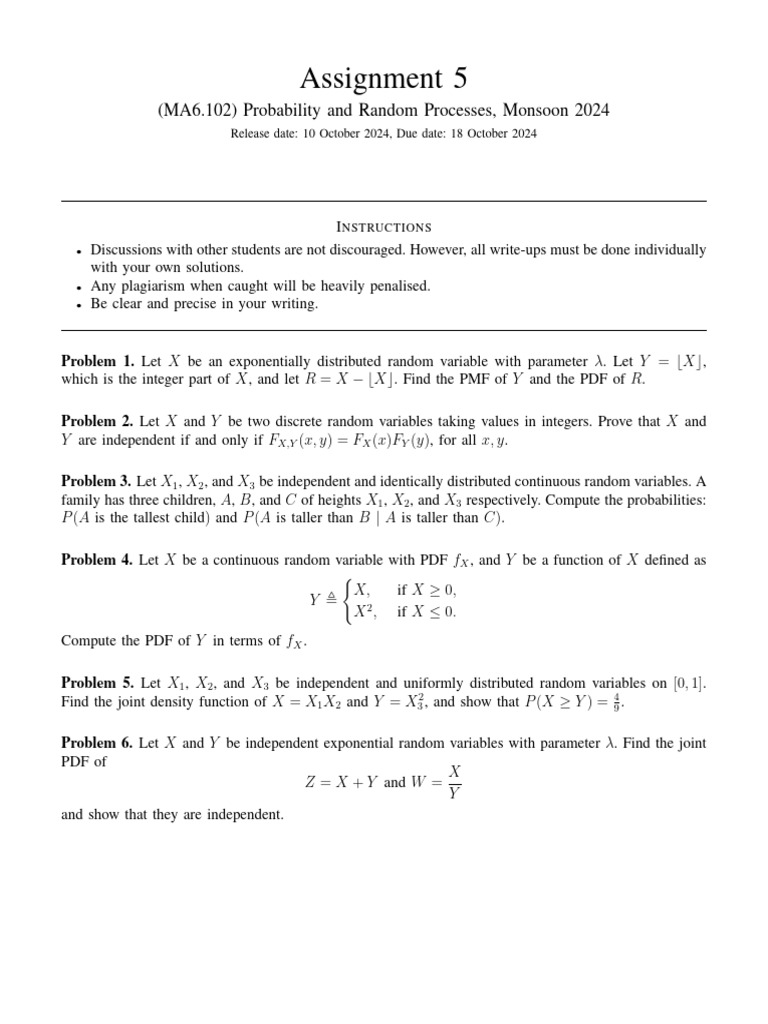 Probability Assignment: Random Processes | PDF