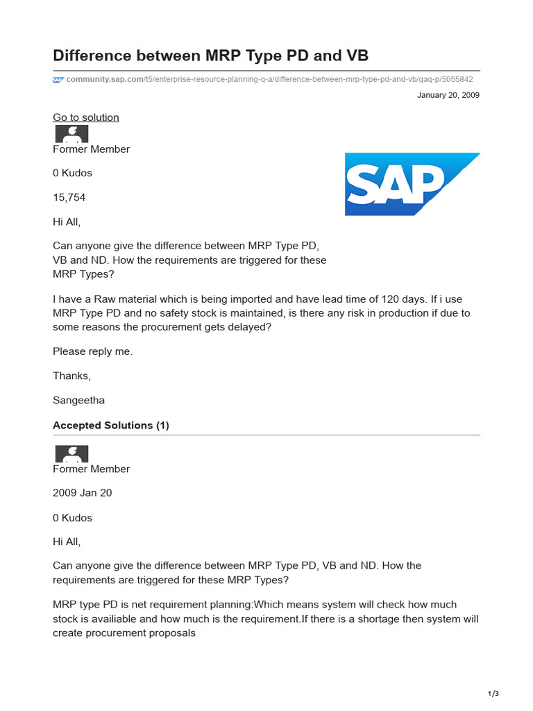 MRP Type PD vs VB in SAP Explained | PDF | Production And Manufacturing