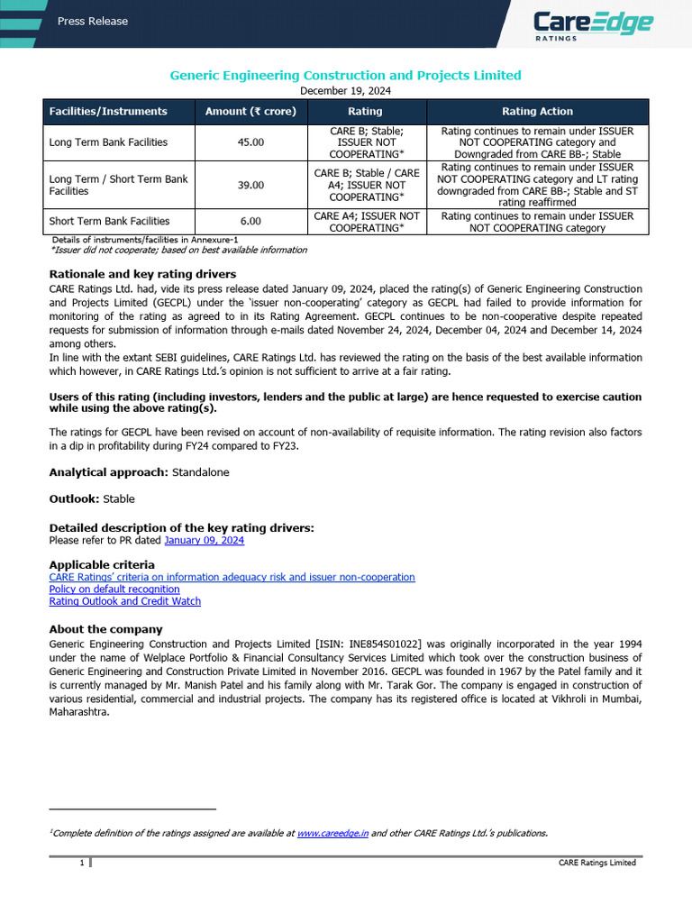 Generic Engineering Construction and Projects Limited | PDF | Banks ...