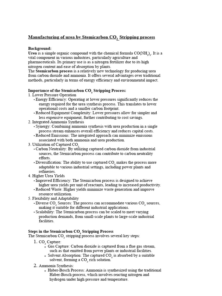 Manufacturing of Urea by Stemicarbon CO2 Stripping Process | PDF | Urea ...