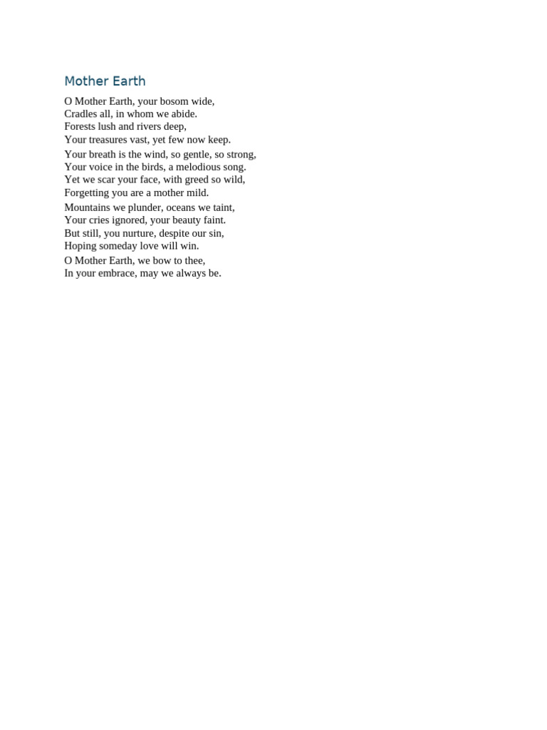 Mother Earth Poem | PDF