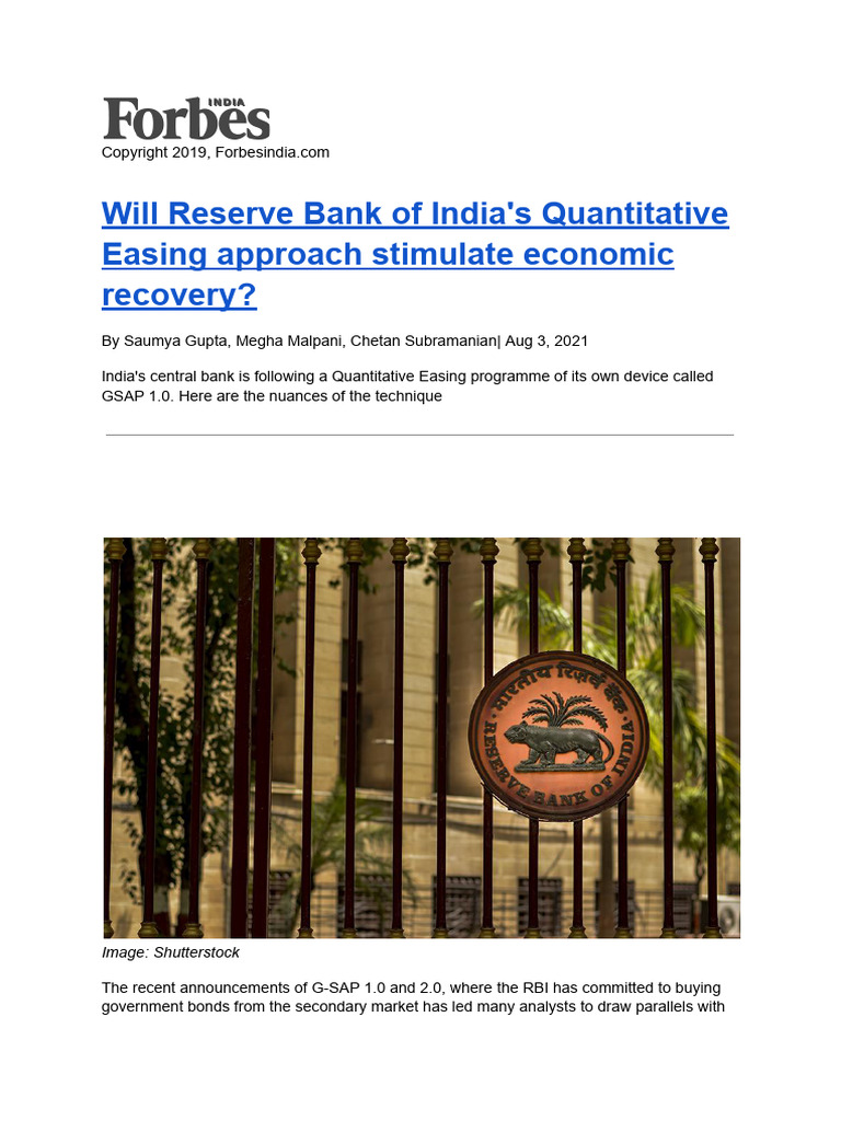 Will Reserve Bank India Quantitative Easing Approach Stimulate Economic ...