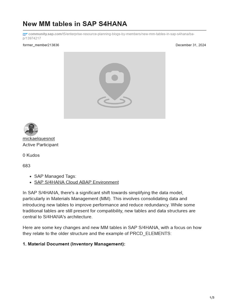 SAP New MM Tables in SAP S4HANA | PDF | Pricing | Data