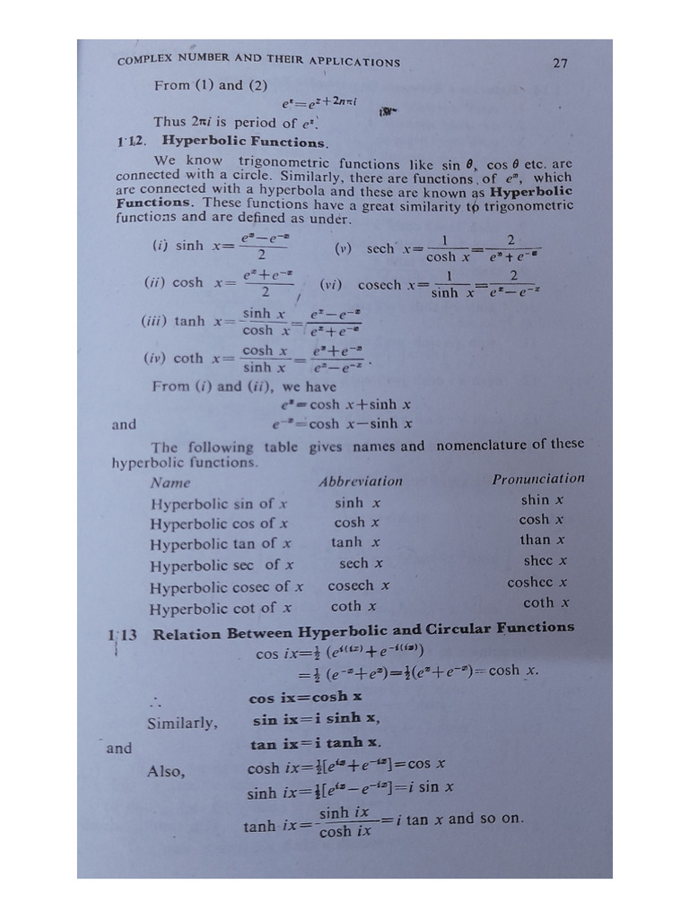 1-Hyperbolic functions | PDF