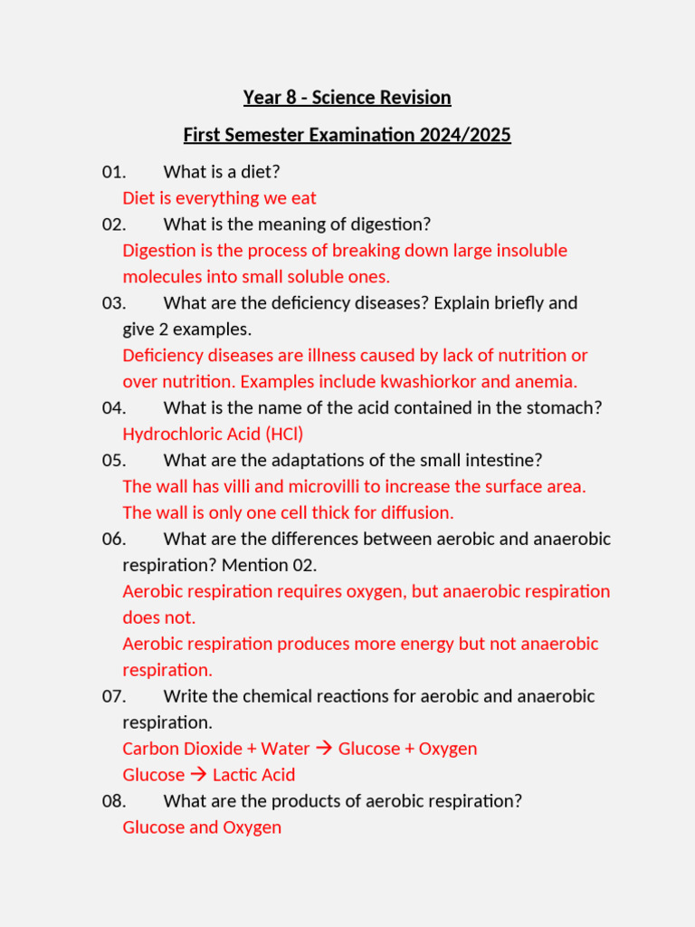 Year 8 Science Exam Revision Guide | PDF | Cellular Respiration | Cell ...