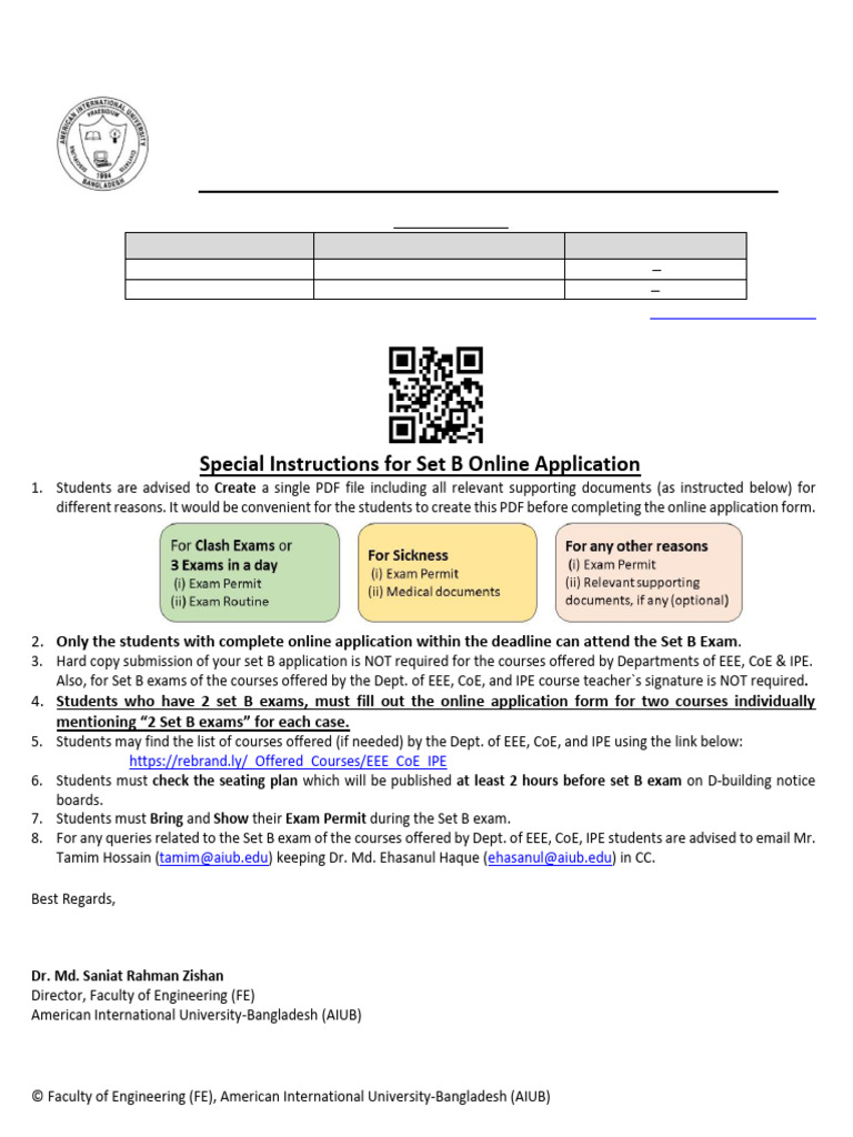 AIUB Fall 2024-25 Set B Exam Notice | PDF