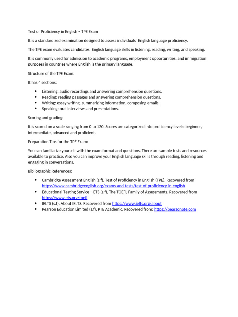 Test Of Proficiency In English Pdf