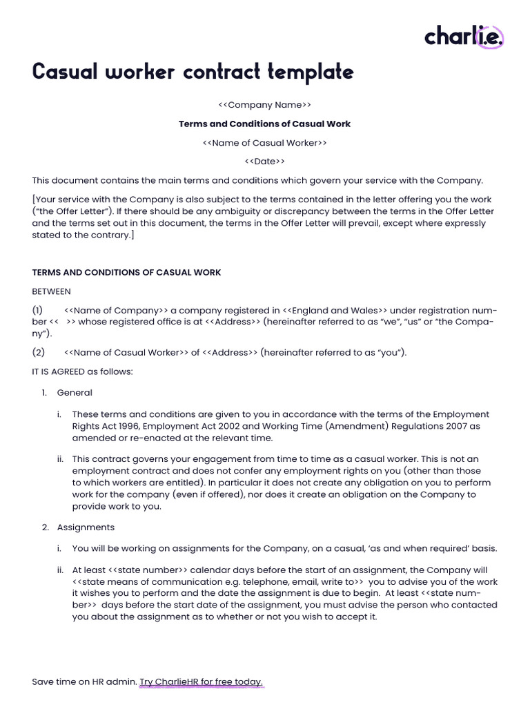 Casual worker contract | PDF | Contractual Term | Business