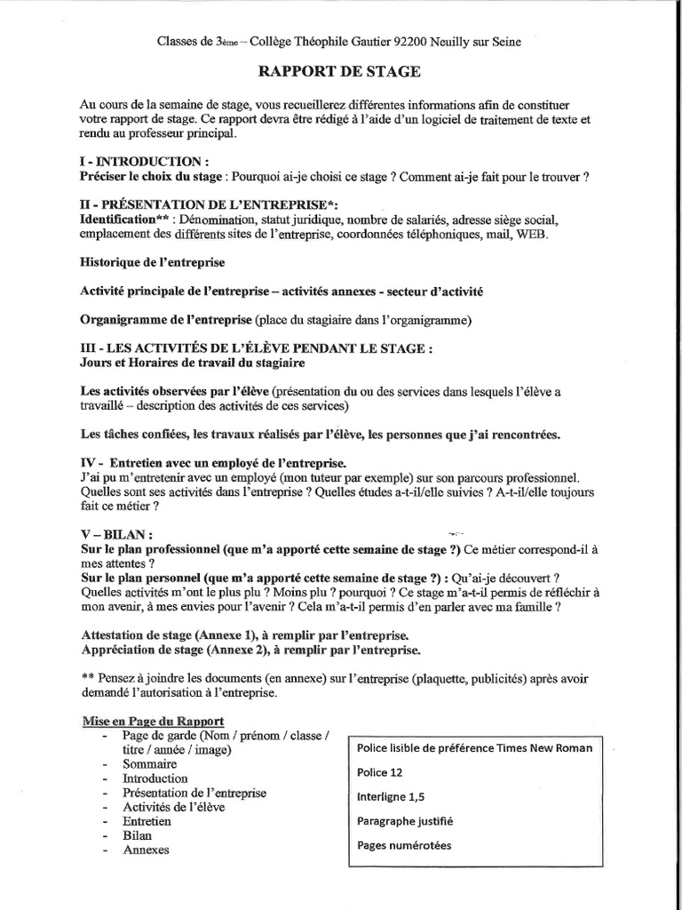 Guide Rapport de Stage 2024 | PDF