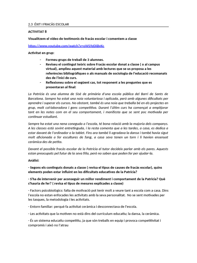 Exercici 8 - Fracàs Escolar - Socio | PDF