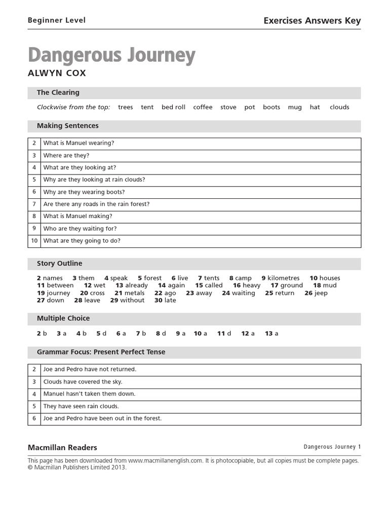 Dangerous Journey Exercises Answer Key | PDF