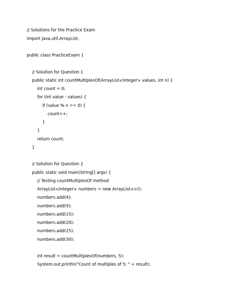 Solutions For The Practice Exam | PDF | Integer (Computer Science) | Object Oriented Programming