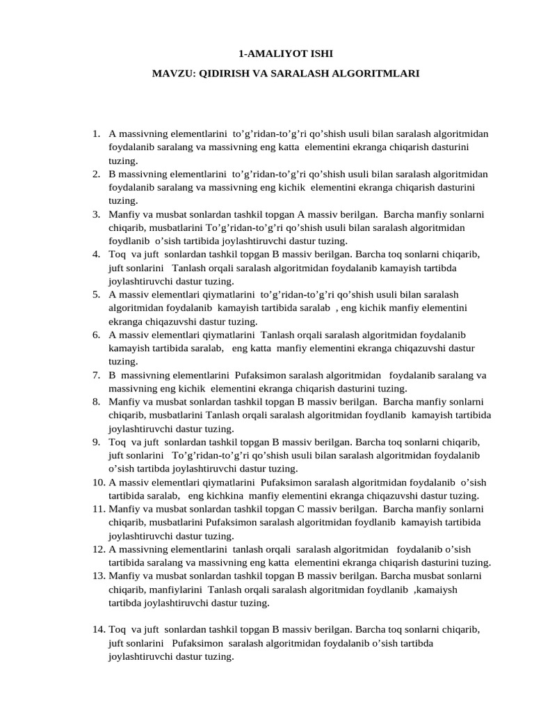 1 Amaliyot Ishi | PDF