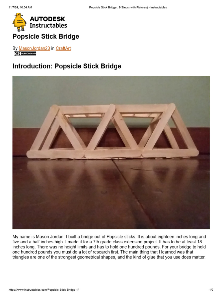 Popsicle Stick Bridge - 9 Steps (With Pictures) - Instructables | PDF | Bridge | Truss