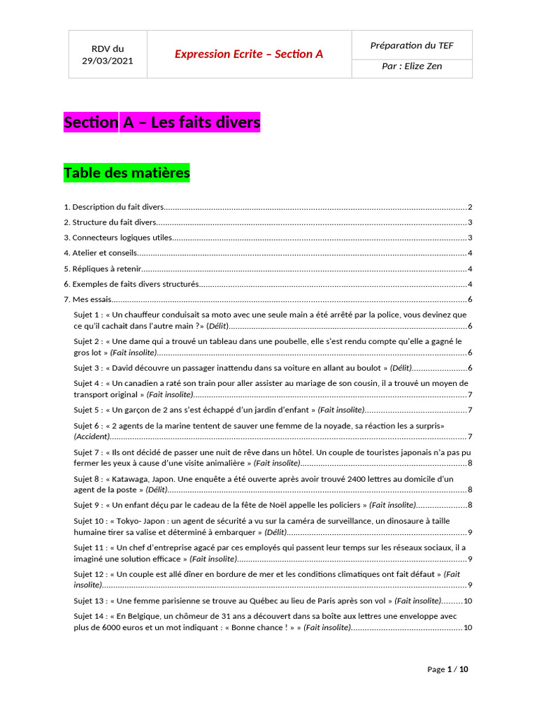 Guide de rédaction de faits divers TEF | PDF | Paris | Aéroport