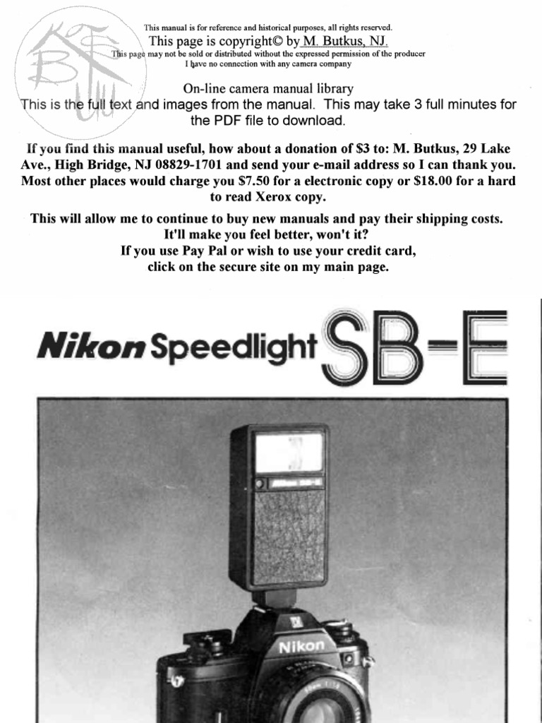 Nikon Speedlight Sb-E | PDF | Camera | Aperture